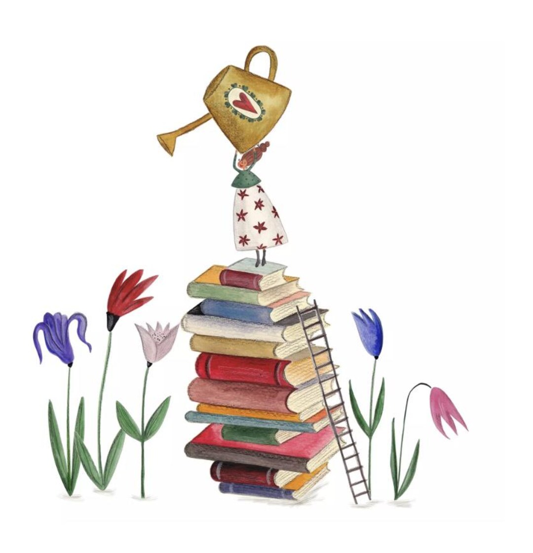 Book Lover Decoupage Napkins Watering Can With Stack of Reading Books ...