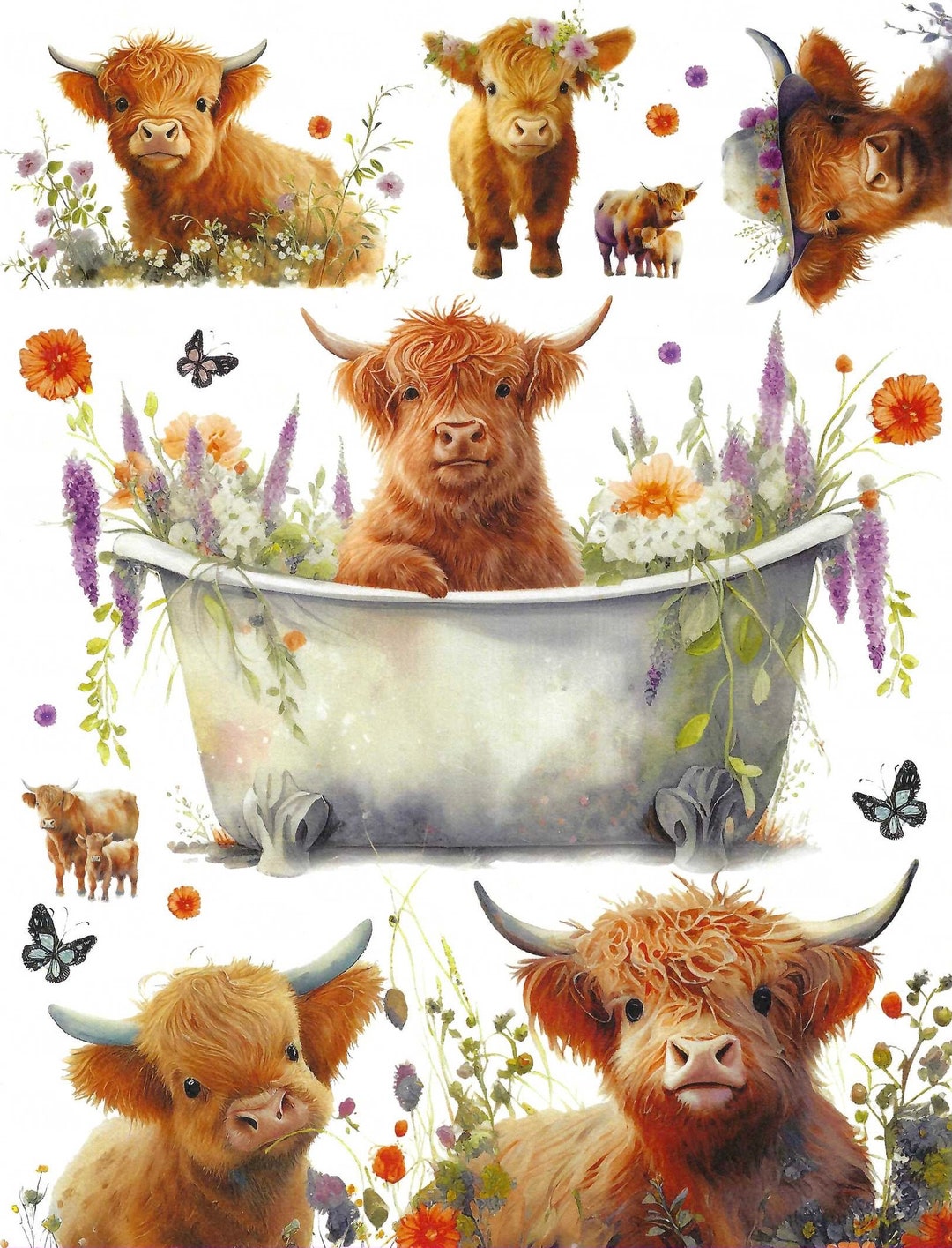 Baby Highland Cow Decoupage Rice Paper A4 Size Gorgeous Artwork ...