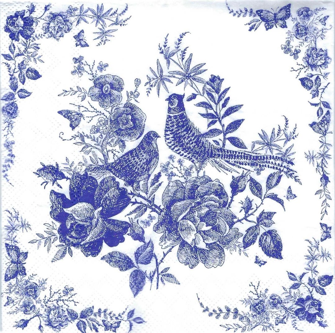 Decoupage Napkins Blue and White Pheasant Gorgeous Birds Butterflies ...