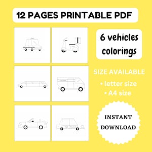6 CUTE VEHICLES COLOURING Pages Printable for Cute Little Hands - Etsy