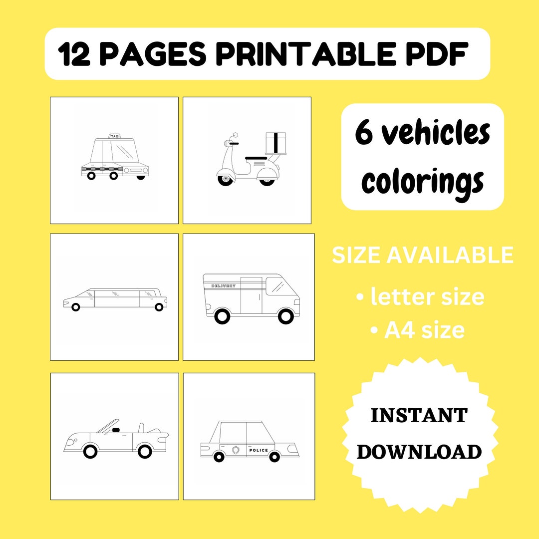6 CUTE VEHICLES COLOURING Pages Printable for Cute Little Hands - Etsy