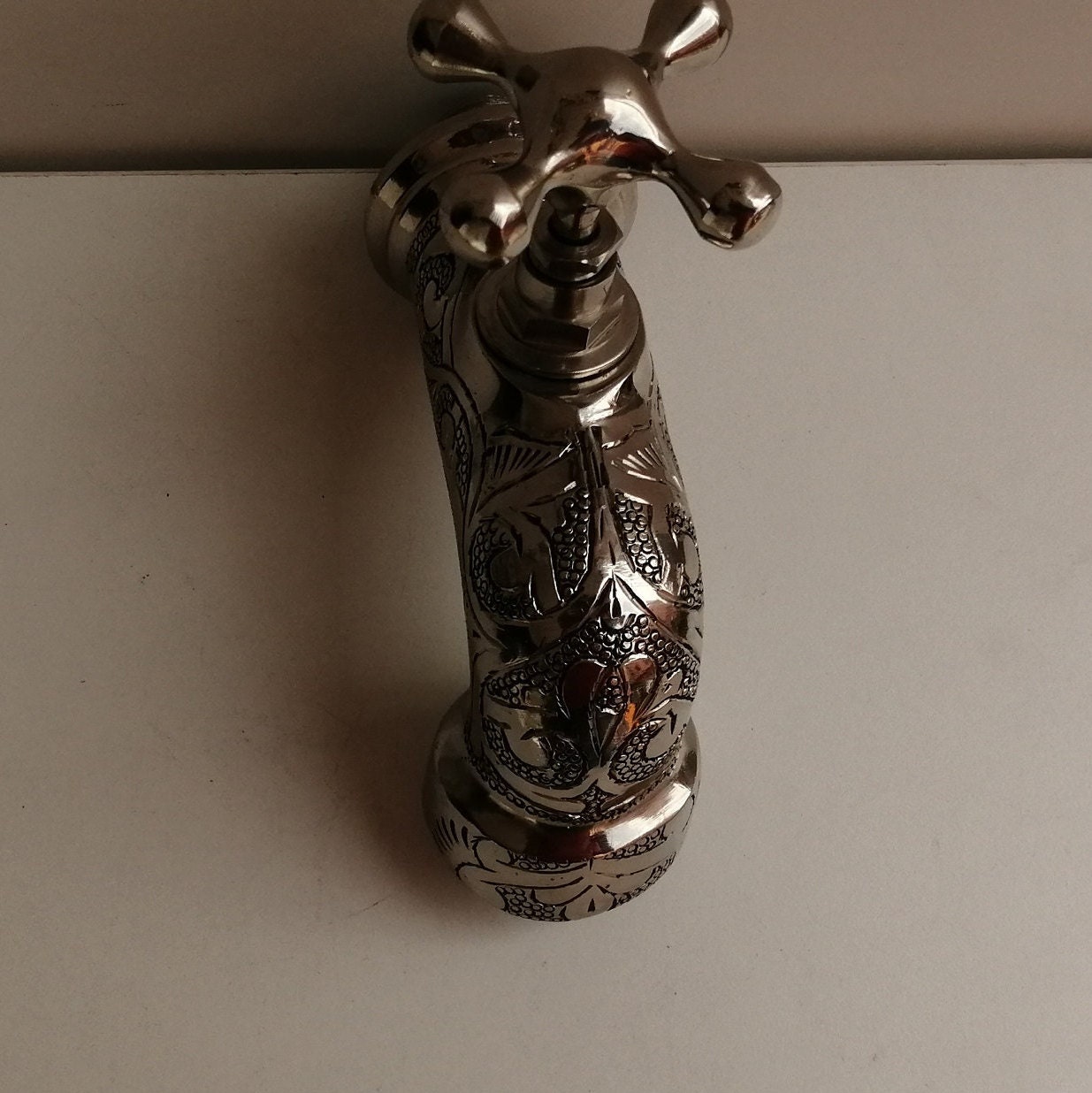 Engraved Solid Silver Bathroom Faucet, Bathroom Sink Faucet With Simple ...