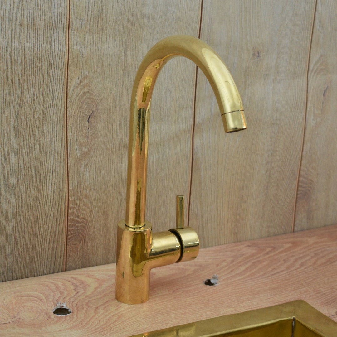 Unlacquered Solid Brass Kitchen Faucet With Lever , Brass Sink Faucet ...