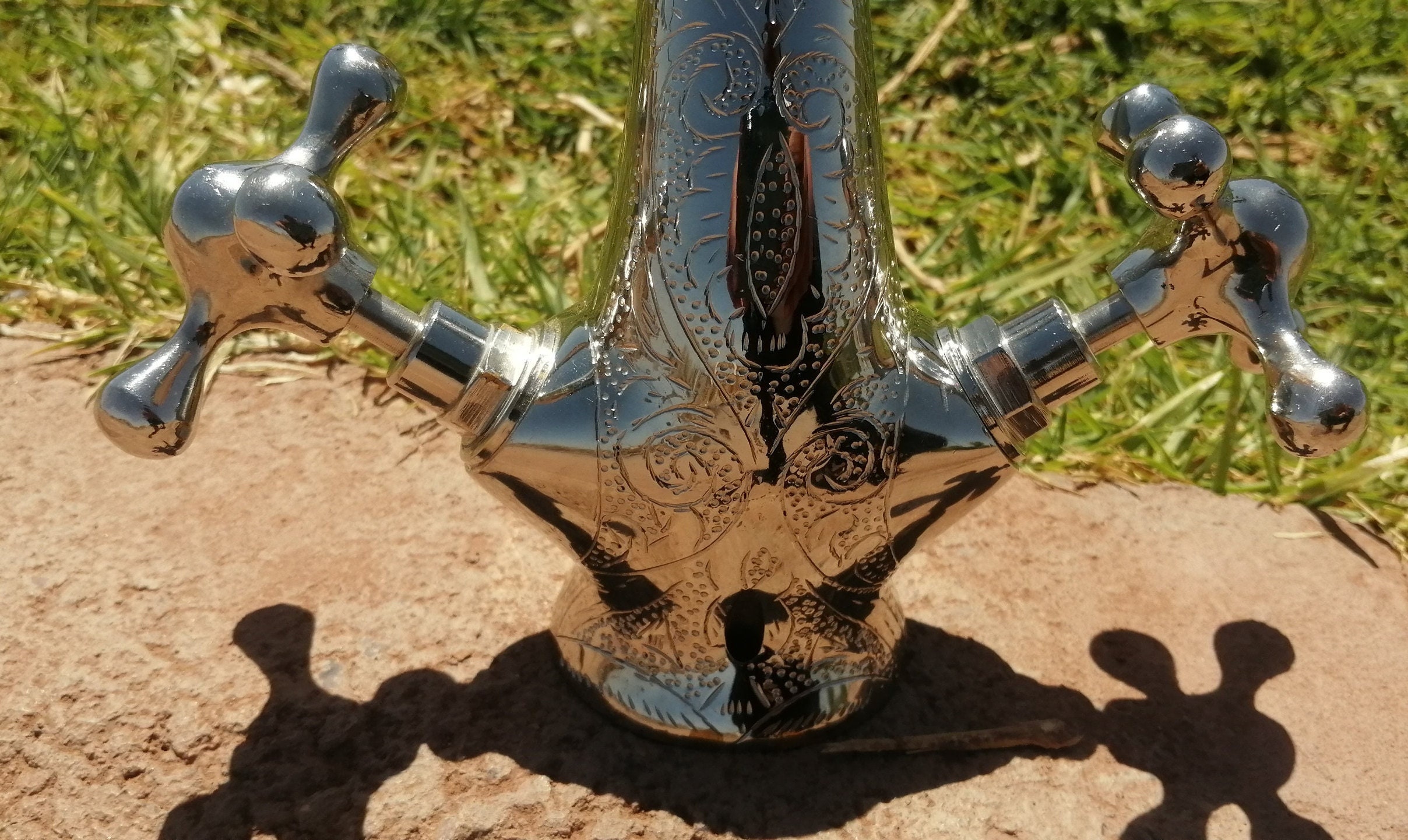 Engraved Solid Silver Bathroom Faucet, Bathroom Sink Faucet With Simple ...