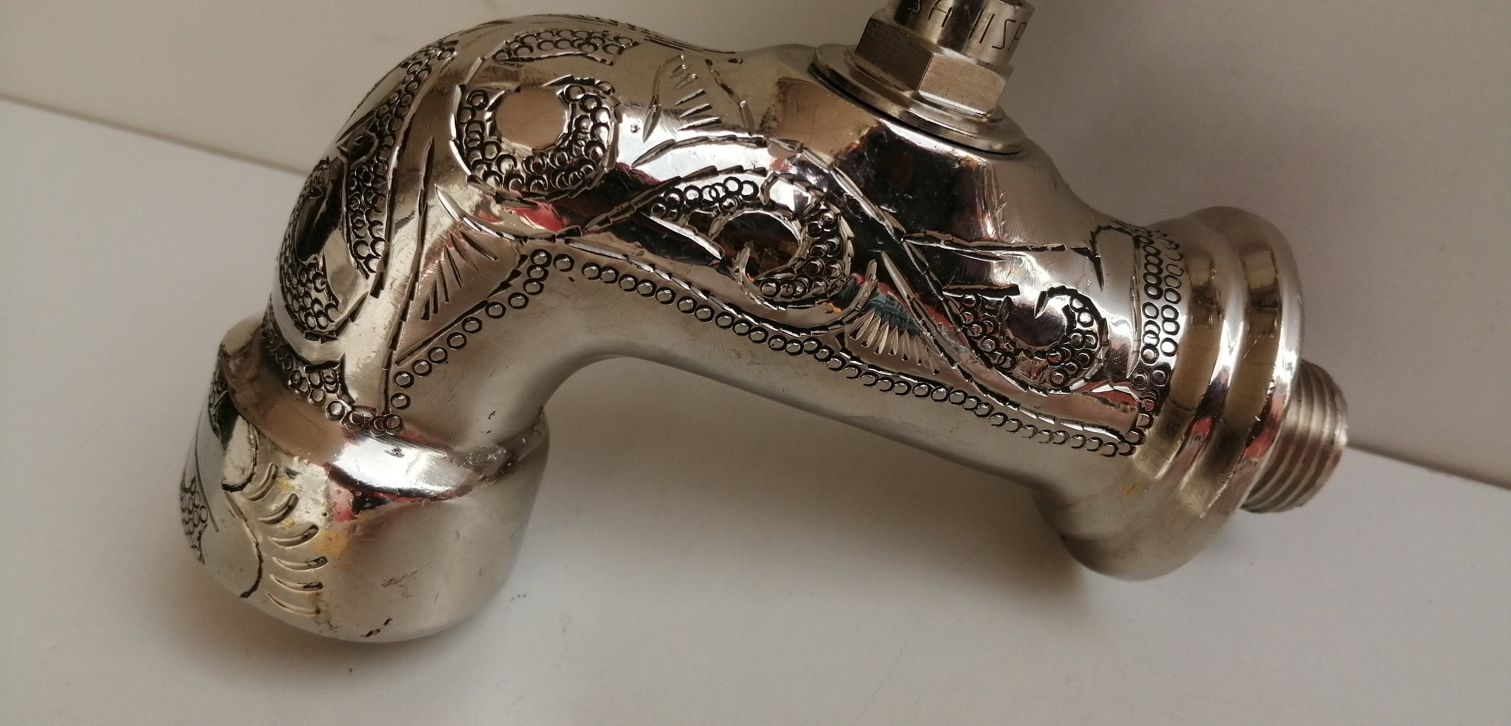 Engraved Solid Silver Bathroom Faucet, Bathroom Sink Faucet With Simple ...