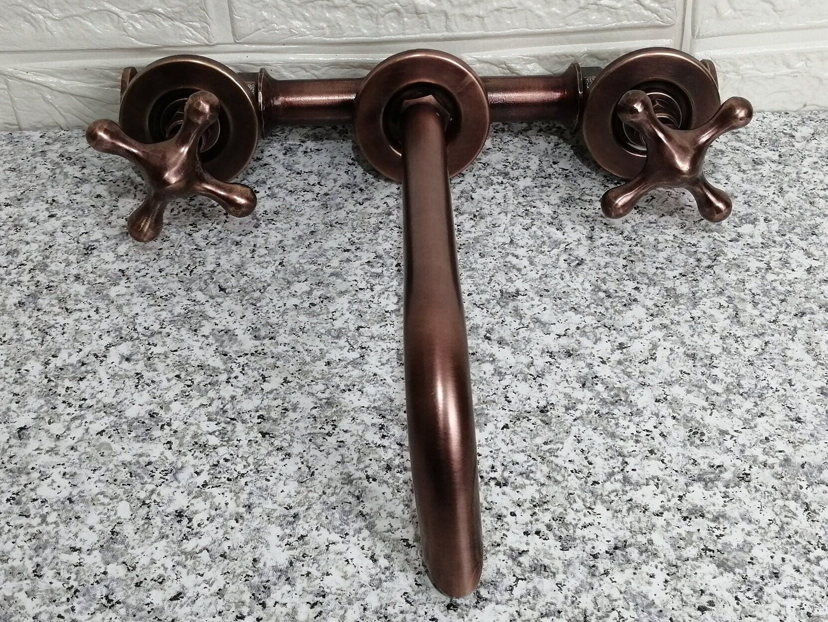 Wall Mounted Faucet, Dark Red Brass, Hot and Cold Water Handle ...