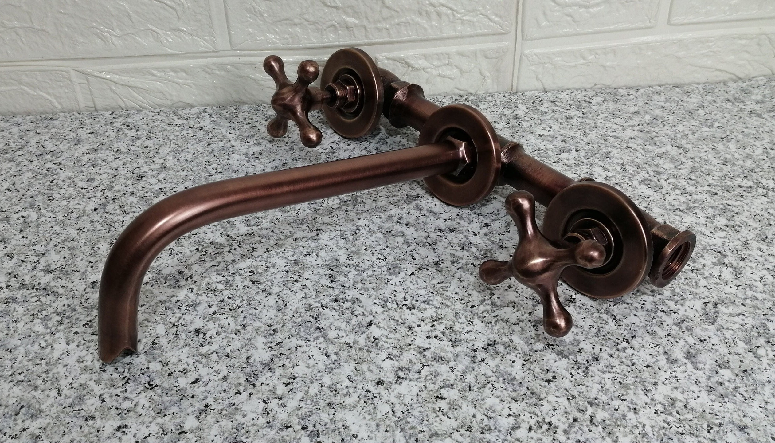 Wall Mounted Faucet, Dark Red Brass, Hot and Cold Water Handle ...