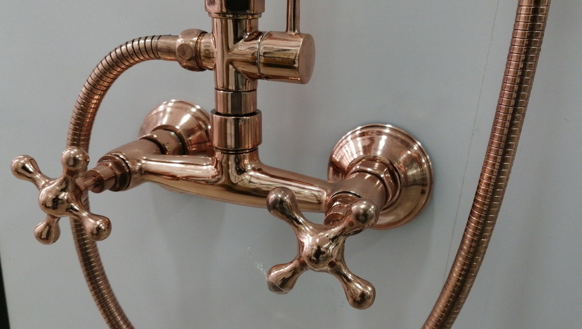 Red Copper Shower System Including Curved Wall Tube Wall - Etsy