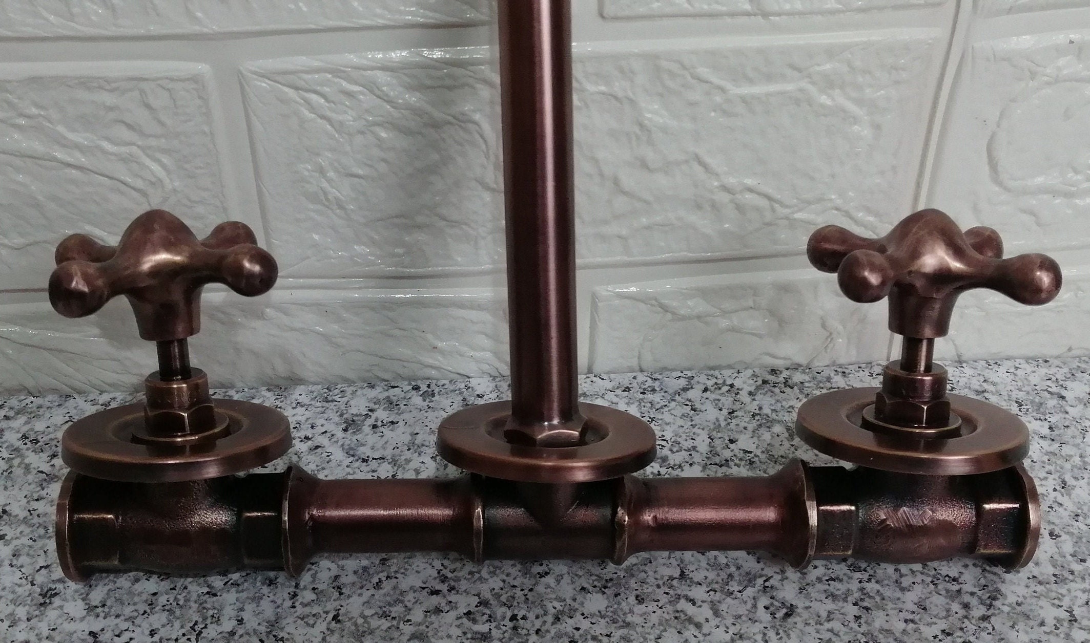 Wall Mounted Faucet, Dark Red Brass, Hot and Cold Water Handle ...
