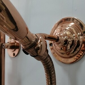 Red Copper Shower System Including Curved Wall Tube, Wall Mount Faucet ...