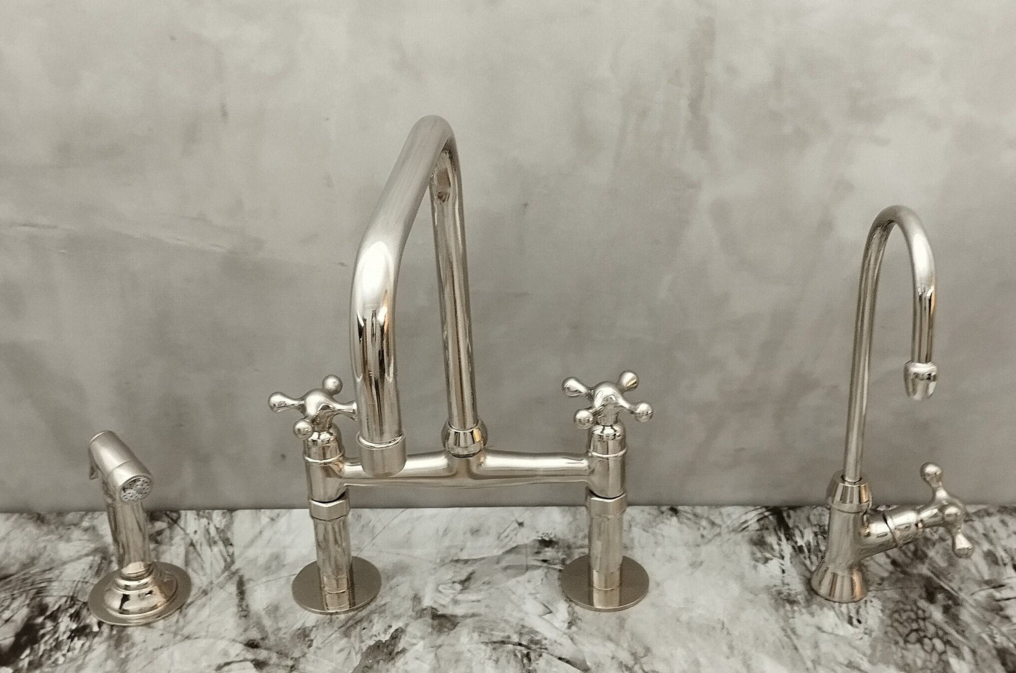 Silver Bridge Kitchen Faucet, Brass Faucet Bridge, Antique Kitchen ...