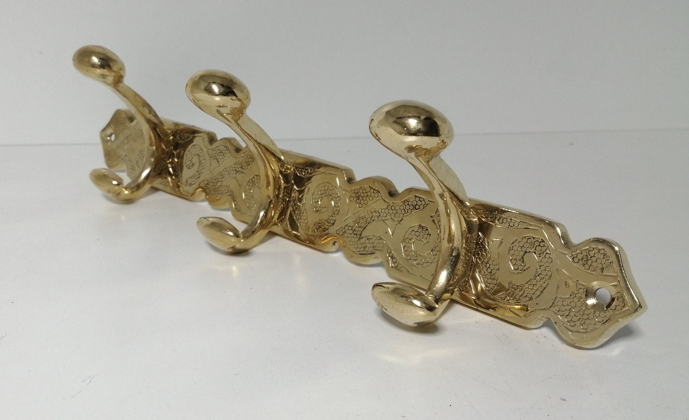 Solid Brass Embossed 3 Hooks Coat Hanger Wall Mounted Clothes Hooks ...