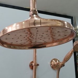 Red Copper Shower System Including Curved Wall Tube, Wall Mount Faucet ...