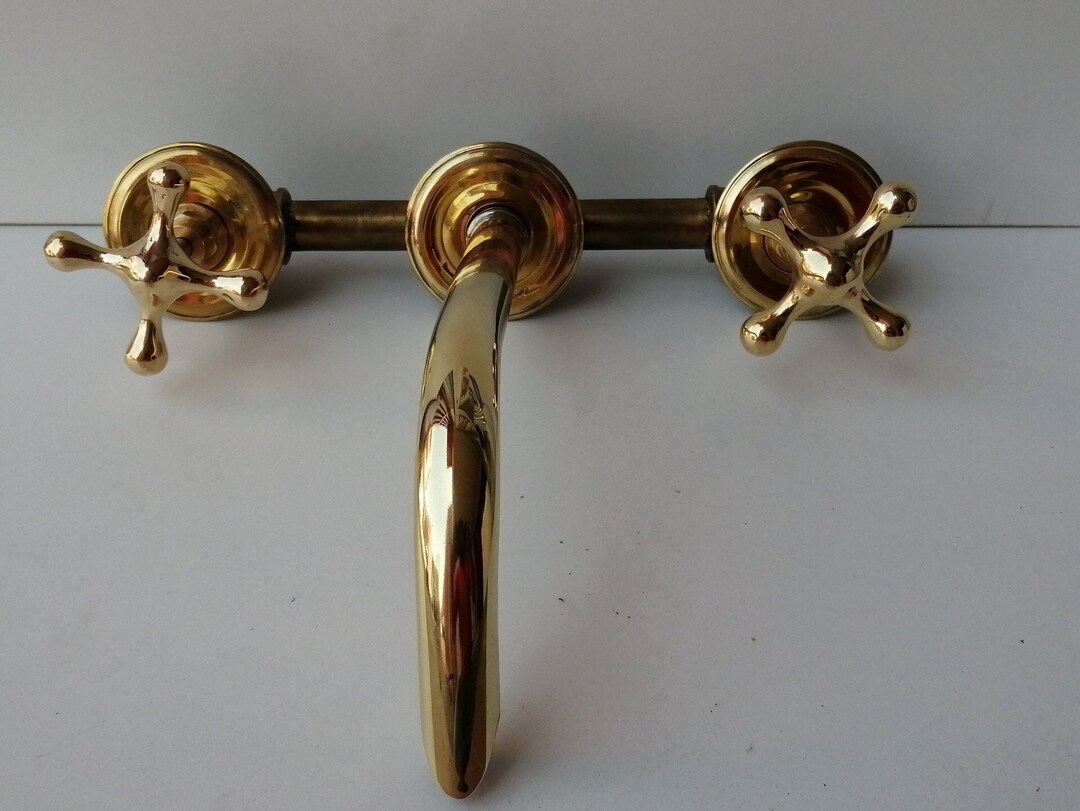 Wall Mounted Brass Faucet, Hot and Cold Water Handle, Bathroom and ...