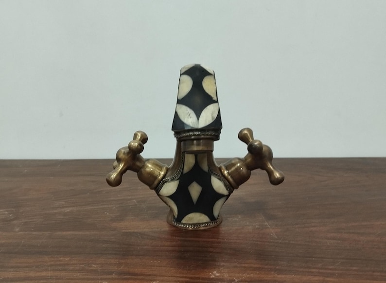 Handcrafted Moroccan Brass Faucet: Black and White Resin Inlay, Dual ...