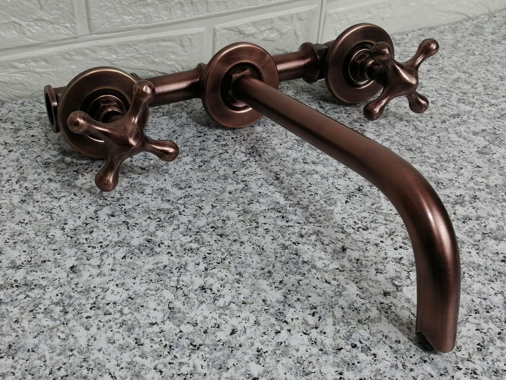 Wall Mounted Faucet, Dark Red Brass, Hot and Cold Water Handle ...