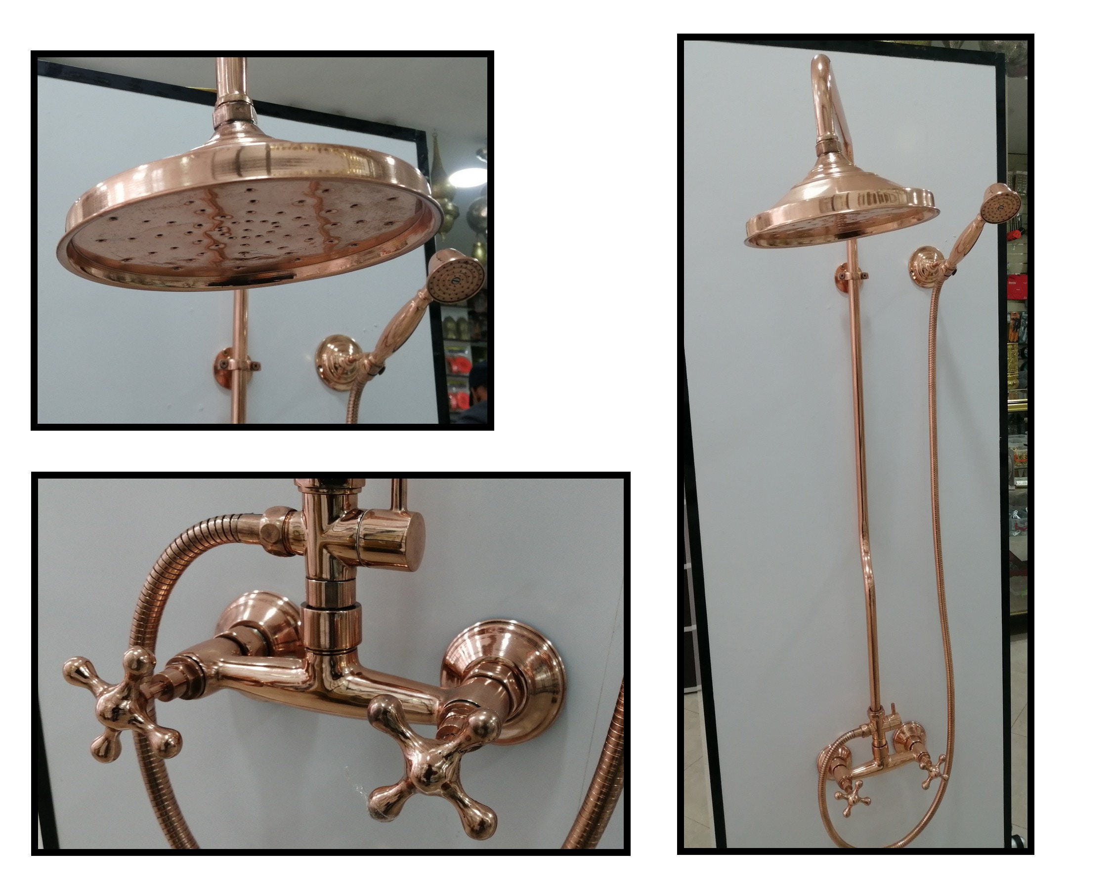 Red Copper Shower System Including Curved Wall Tube Wall - Etsy