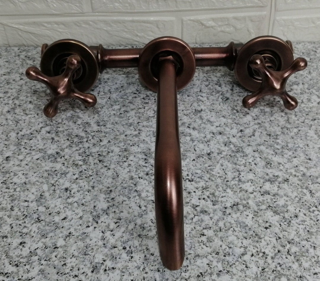 Wall Mounted Faucet, Dark Red Brass, Hot and Cold Water Handle ...