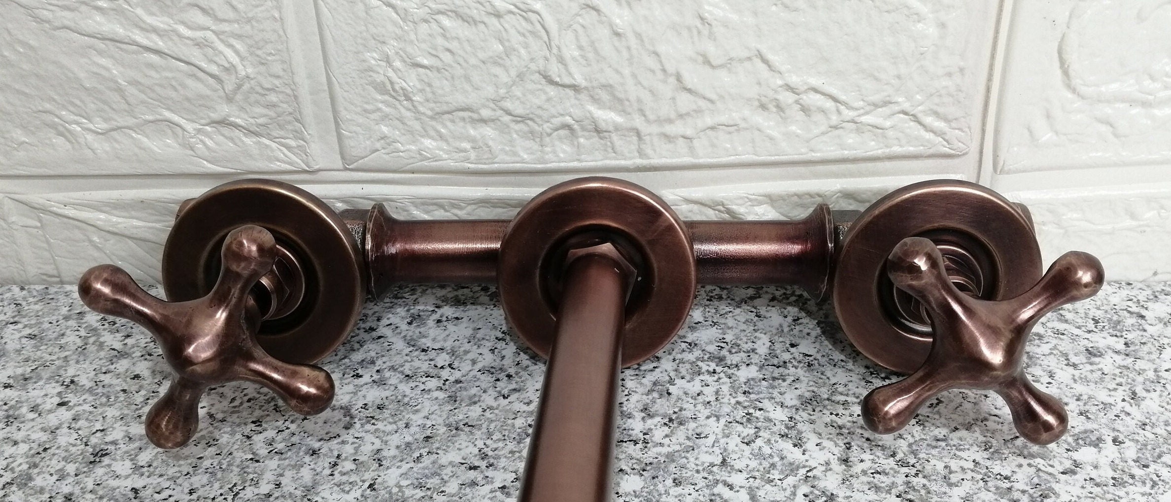 Wall Mounted Faucet, Dark Red Brass, Hot and Cold Water Handle ...