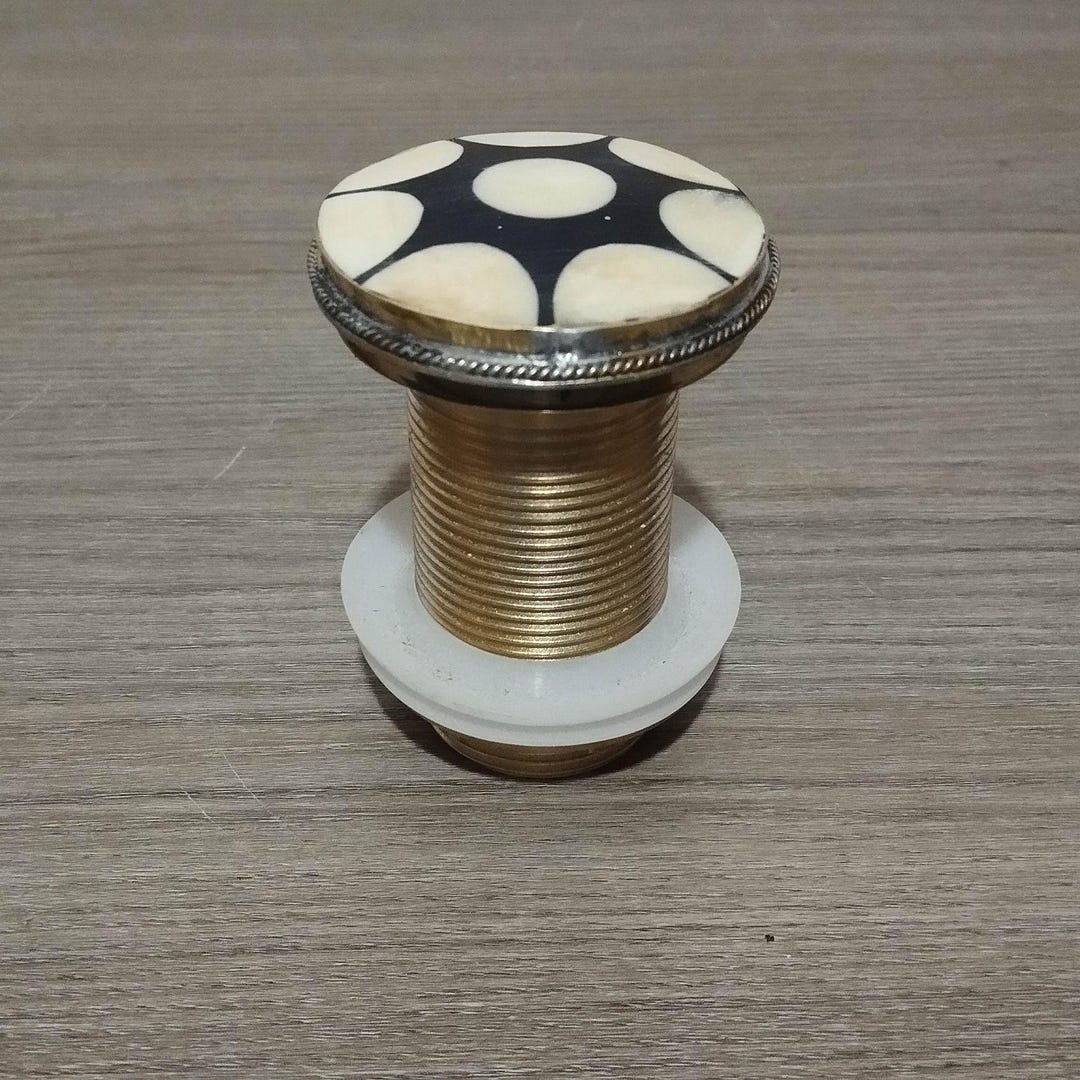 Uncoated Brass Basin Drain With Bone and Resin Decoration, Solid Brass ...