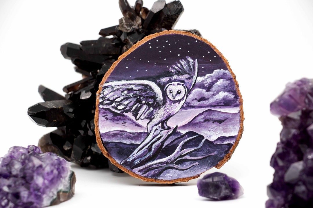 Handpainted Tree Disc Owl Original Artwork Handpainted Wood Disc Owl - Etsy