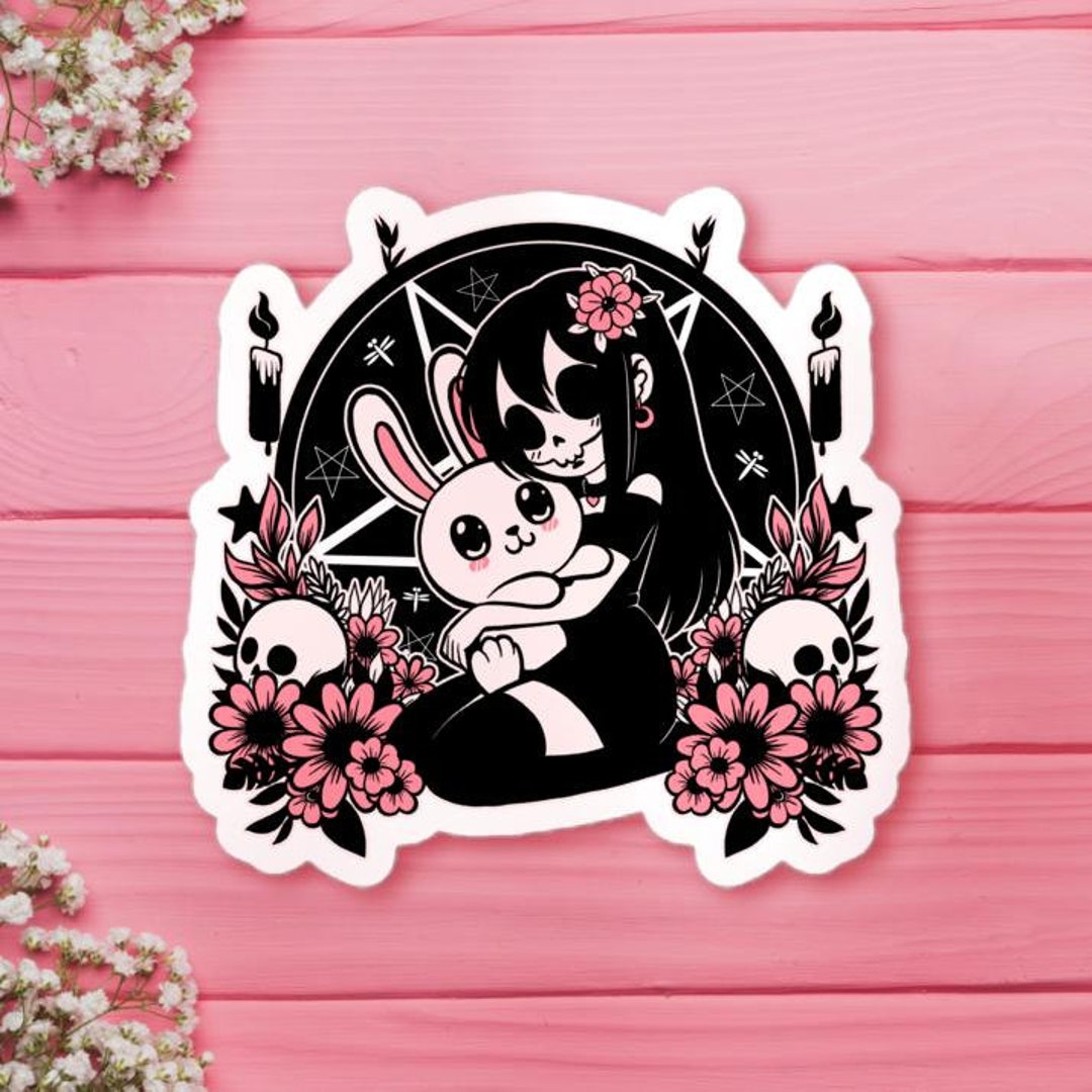 Cute Satanic Woman & Bunny Sticker | Pastel Goth Pentagrams Candles ...