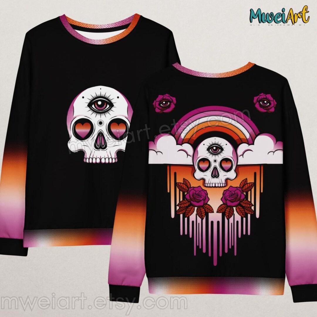LGBTQ Lesbian Flag Sweater, Punk Gothic Sweatshirt Skulls Colorful ...