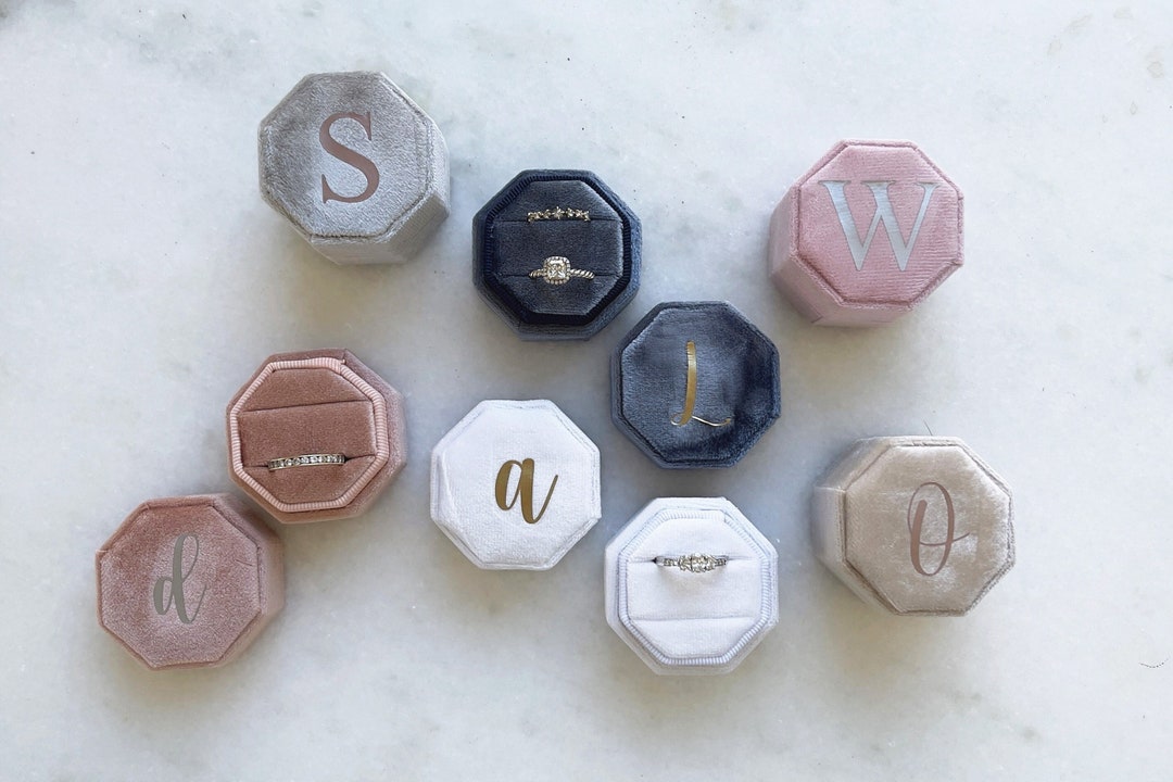 Custom Engagement Ring Box, Velvet Wedding Ring Box, Monogram Ring Box ...