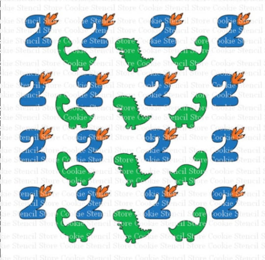 Dino Number 2 Background Stencil, Cookie Stencil, Craft Stencil, Cake ...