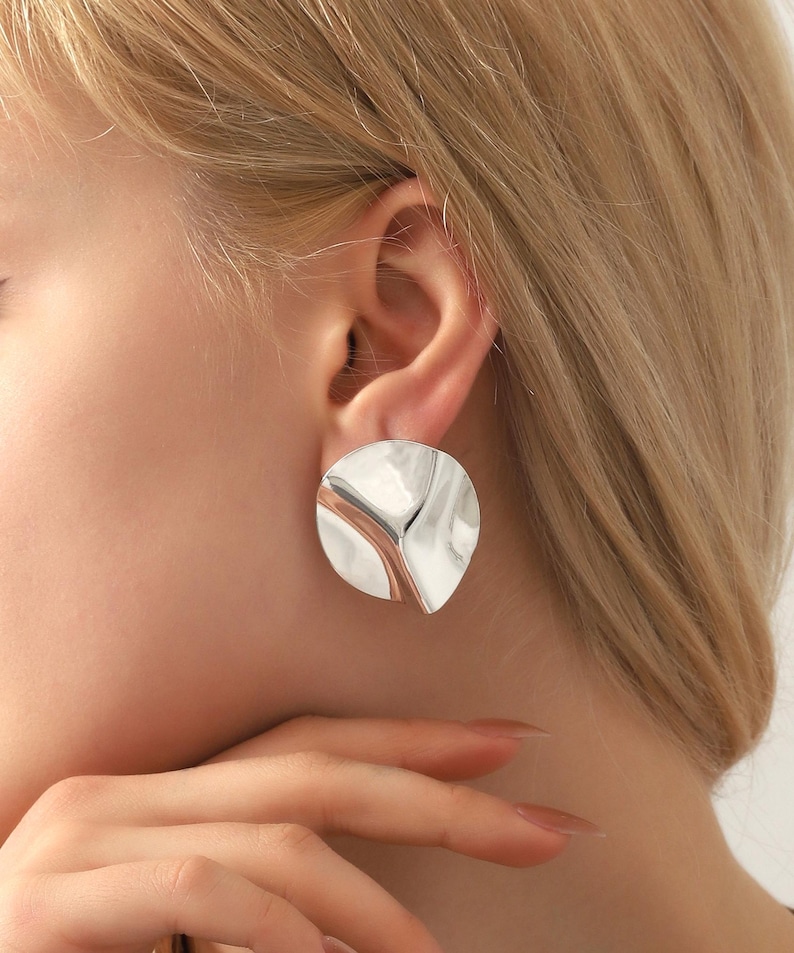 Gold Statement Earrings, Abstract Crumpled Earrings, Large Organic ...