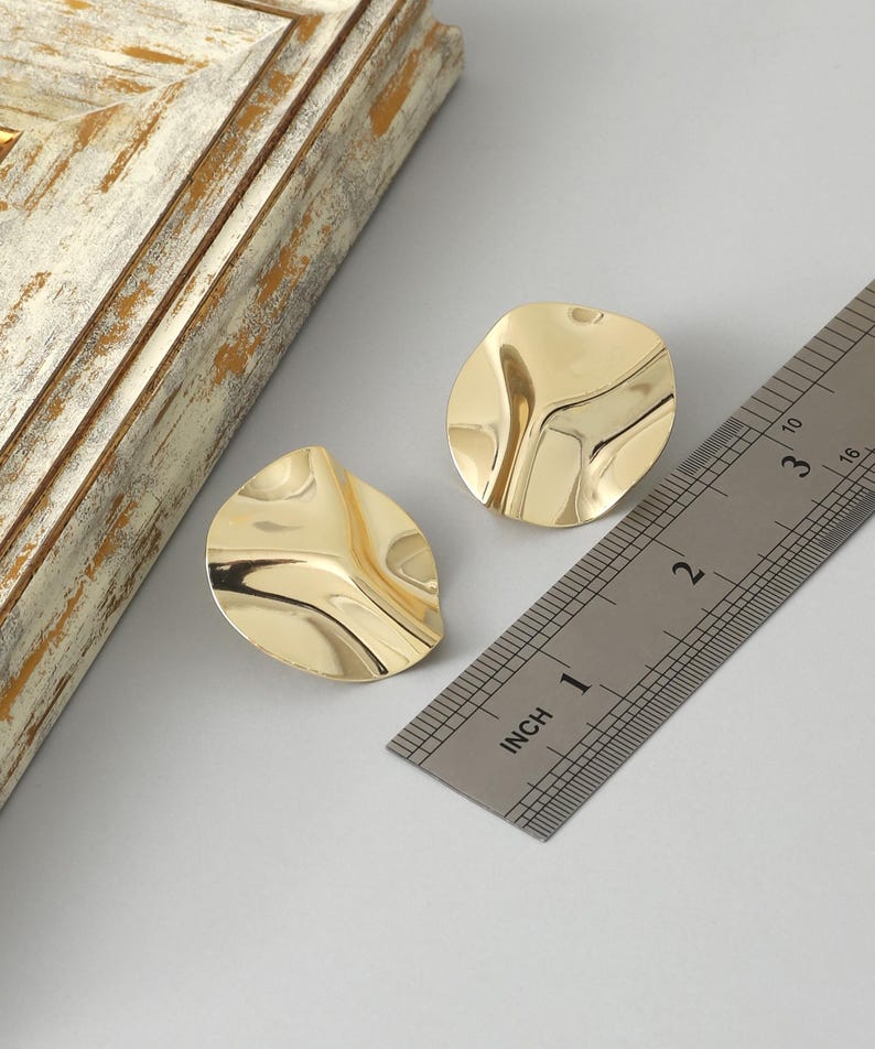 Gold Statement Earrings, Abstract Crumpled Earrings, Large Organic ...