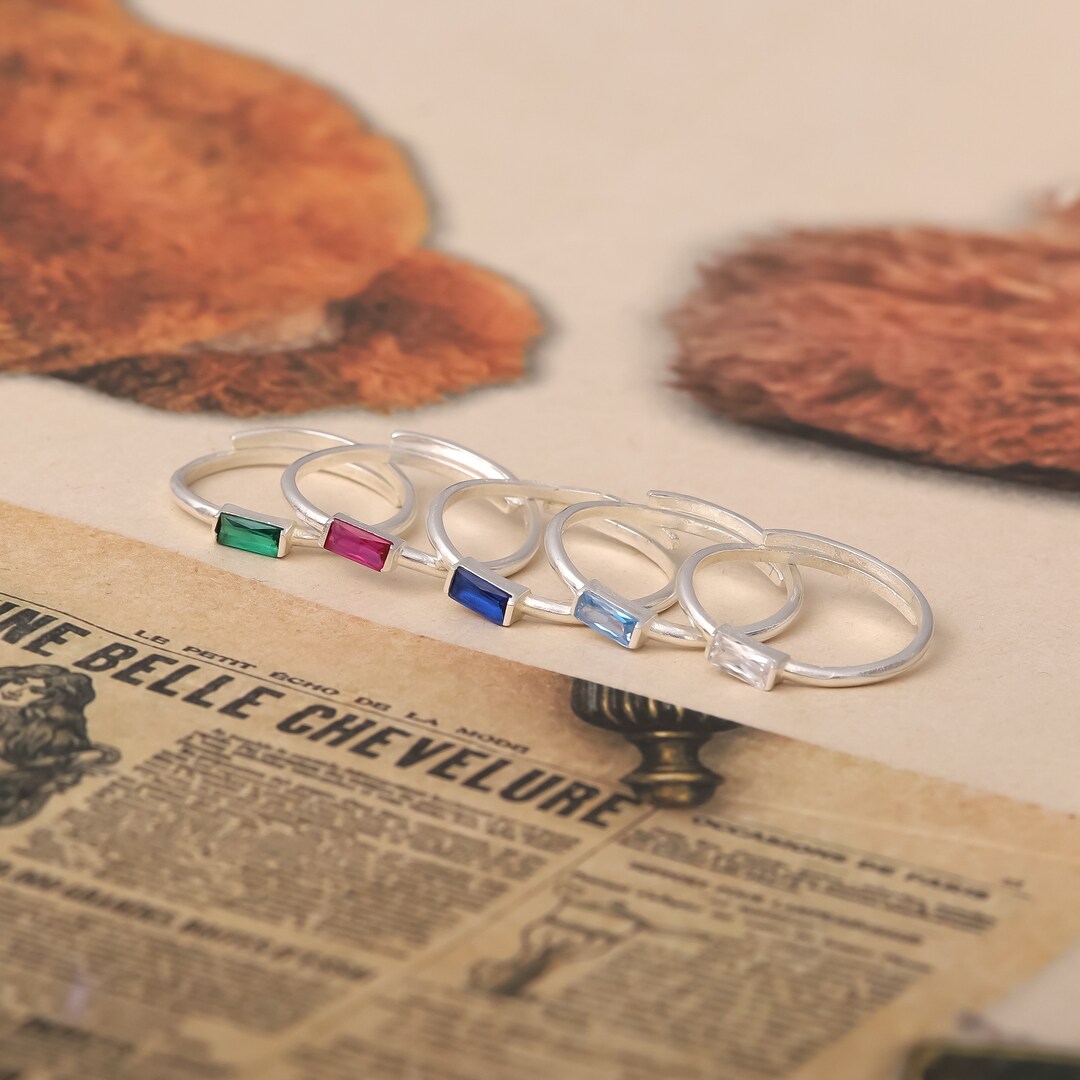 Minimalist Gemstone Stacking Ring: Colorful Dainty Silver Rings ...