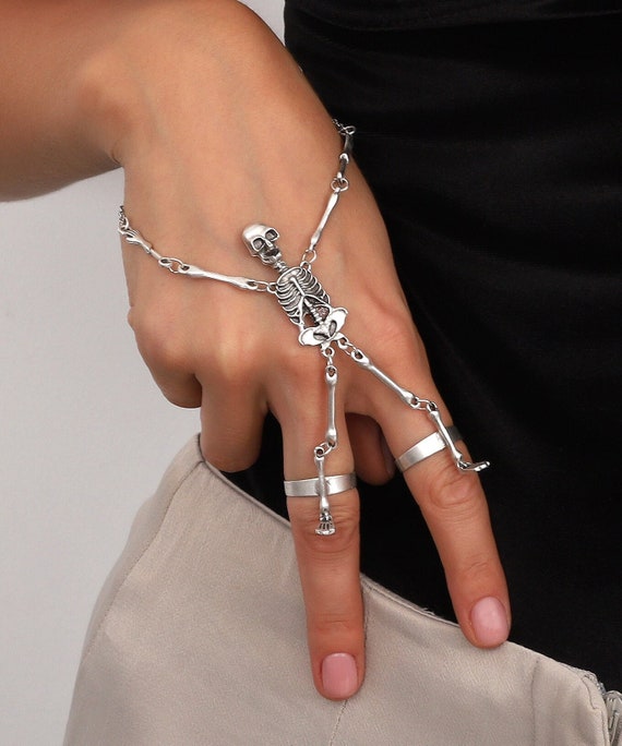 Skeleton Bracelet halloween Skull Bracelet Gothic Skeleton Hand Bracelet Skeleton Hand Wrist to ring Adjustable Bracelet halloween Gift Etsy
