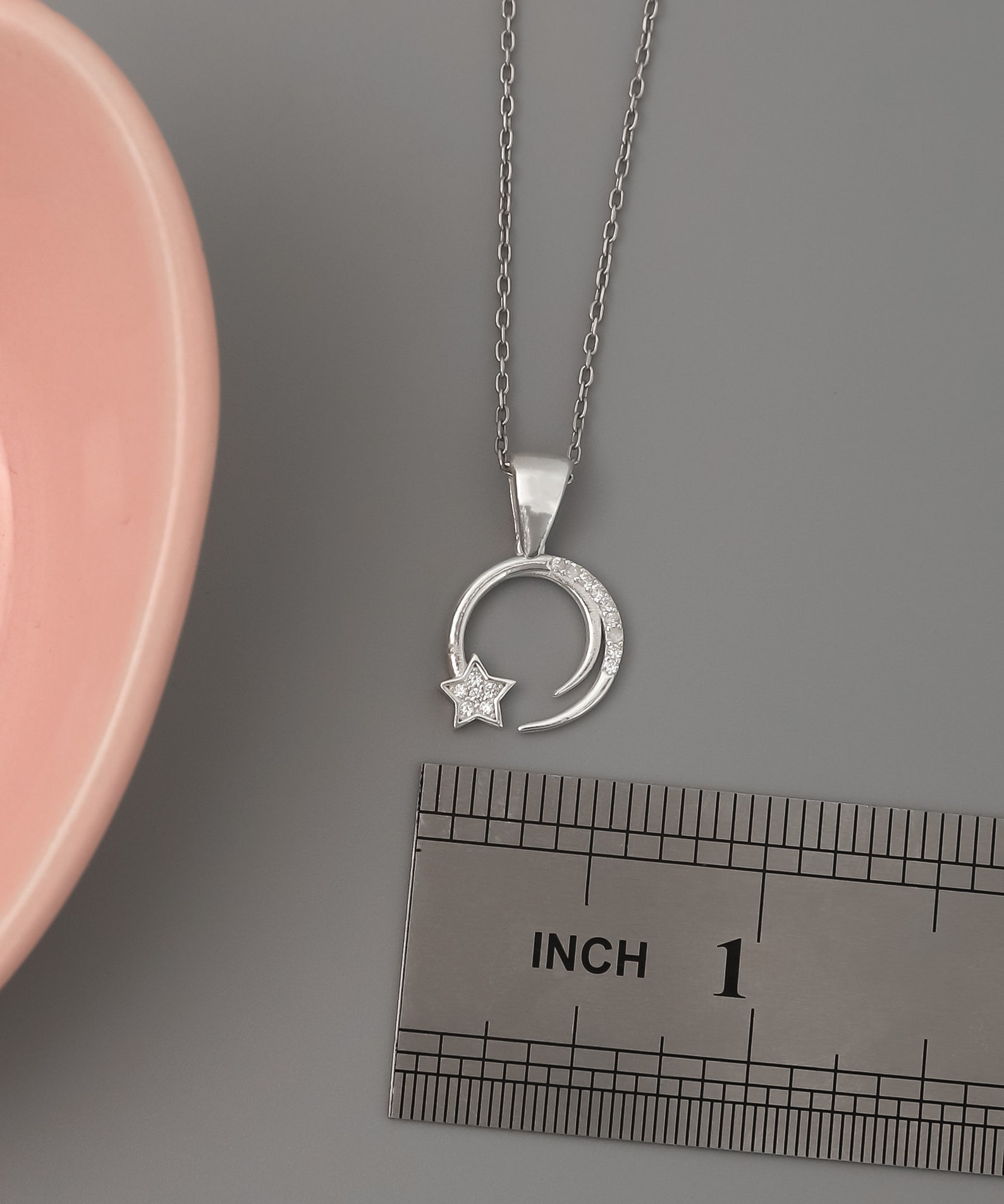 Sterling Silver Crescent Moon Star Necklace: Zircon Celestial Jewelry ...