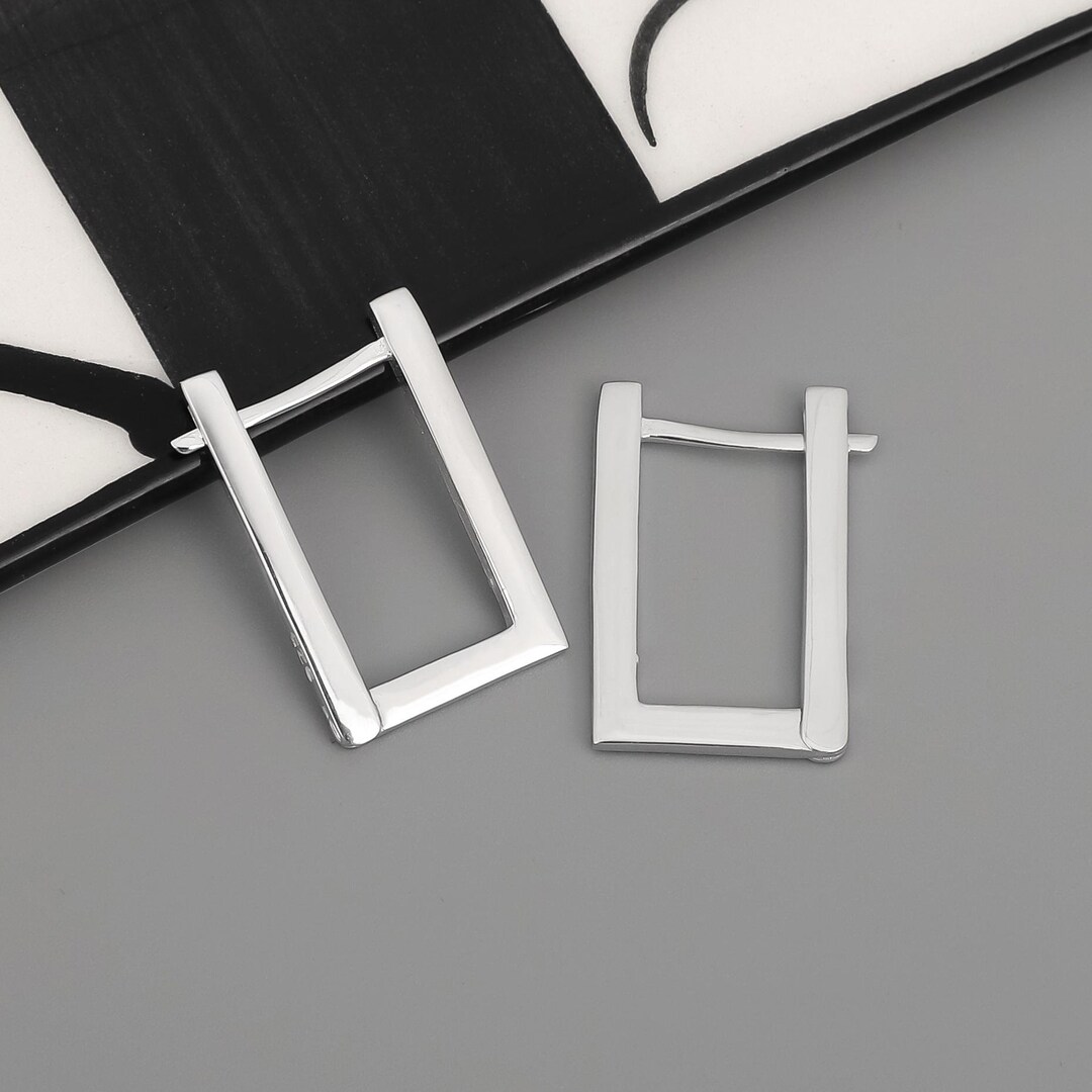 Rectangle Sterling Silver Hoop Earrings: Minimalist Dainty Huggie Style ...