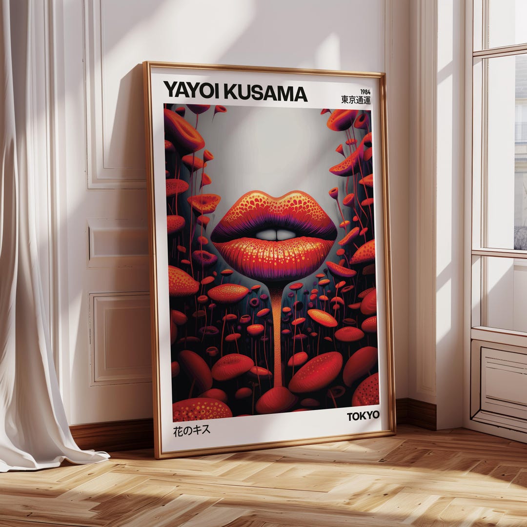 Poster Surrealism Wall Print of Big Floral Print Lips Poster Surreal ...