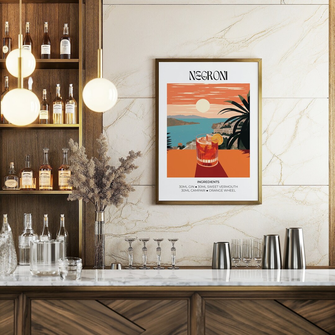Negroni Cocktail Poster Bar Cart Decor for Kitchen Wall Art Drink ...