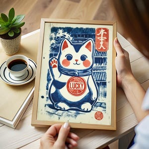 Maneki Neko Lucky Cat Gift for Home | Japanese Fortune Cat Wall Art ...
