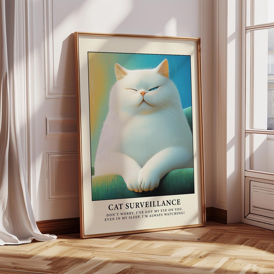 Funny Fat Cat Print Retro Wall Art Humorous Cat Poster Cool Cat Gift ...