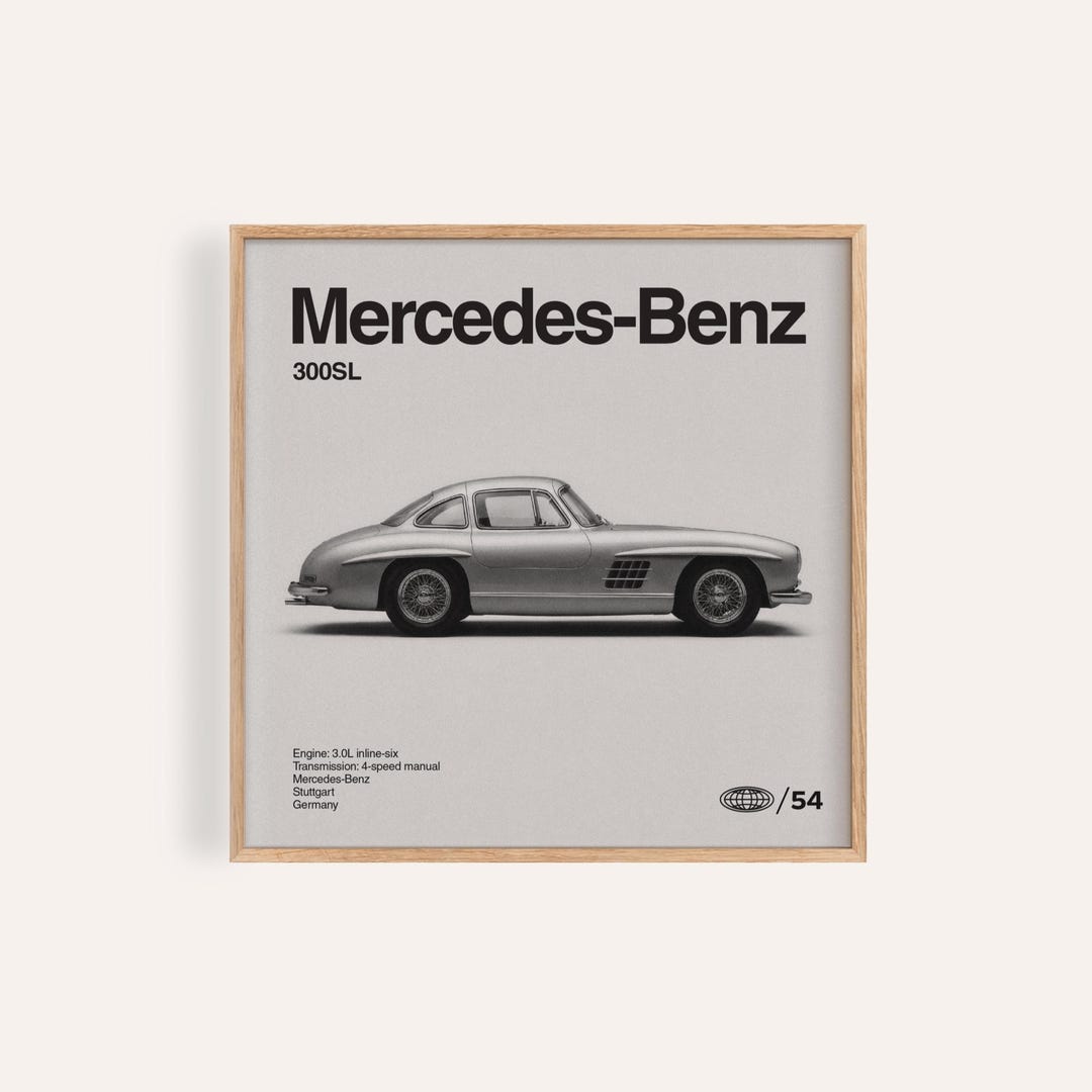 Mercedes 300SL Poster: Classic Black and White Car Art - Etsy