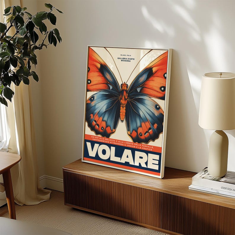 Volare Butterfly Exhibition Poster: Italian Retro Wall Art - Etsy