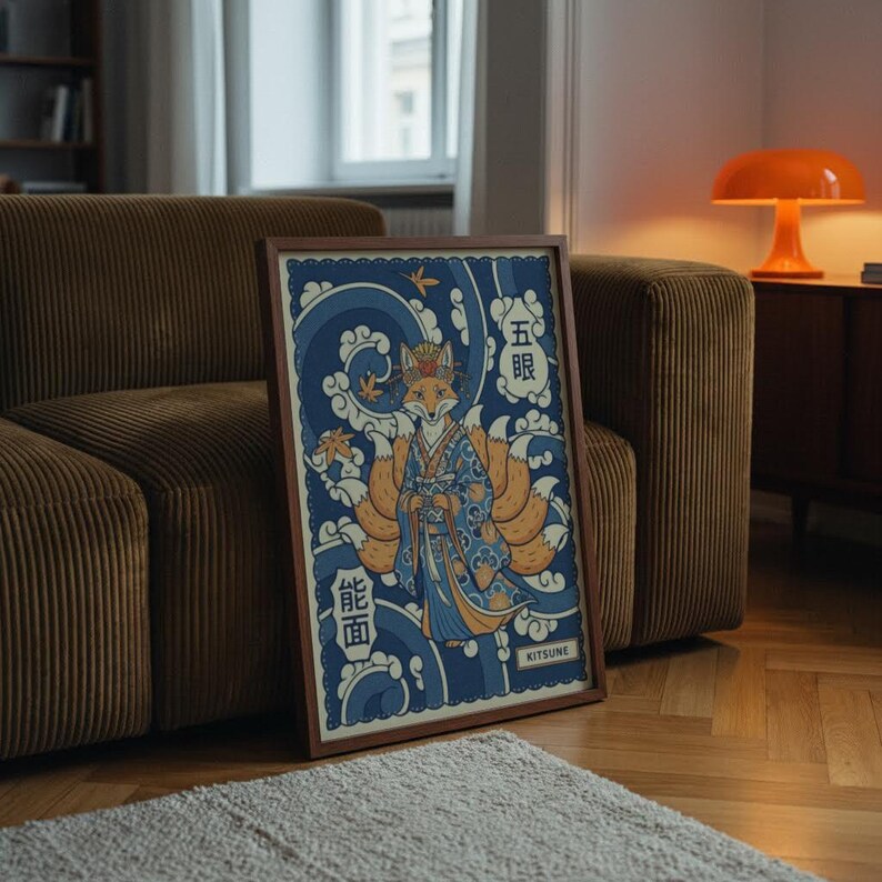 Kitsune Wall Art: Japanese Fox Design - Bold Lines and Patterns - Etsy UK