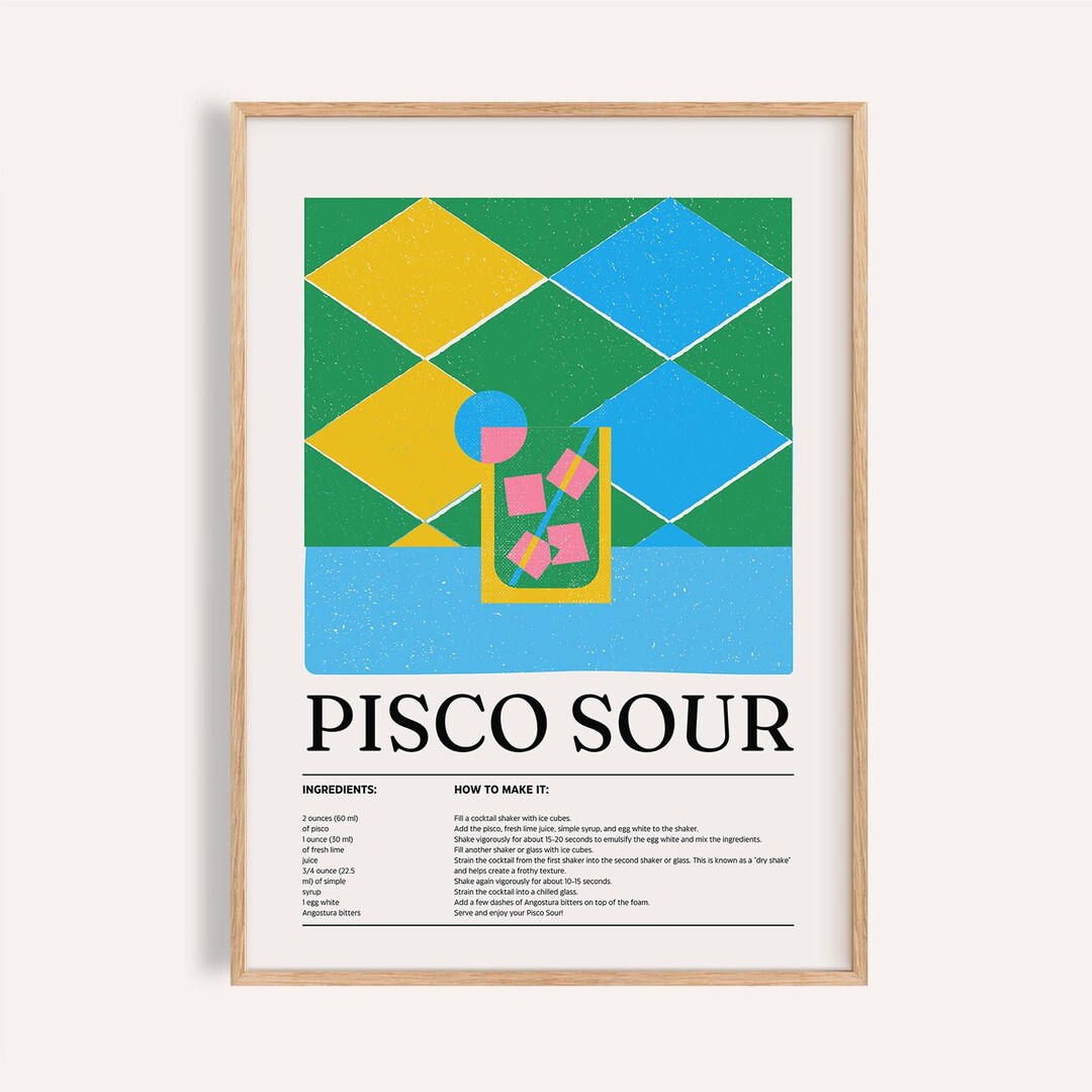 Pisco Sour Cocktail Recipe Art Print: Retro Bar Decor - Etsy UK