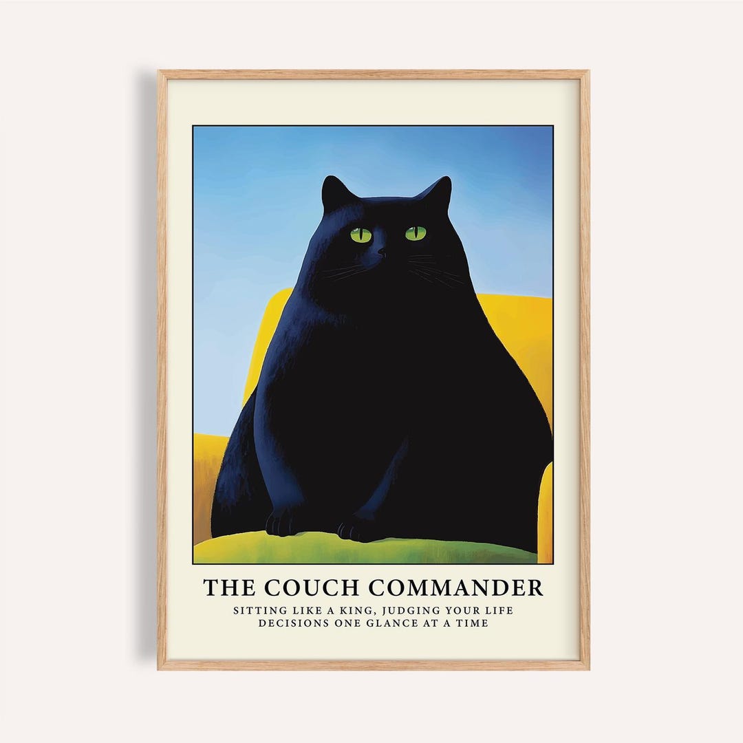 Fat Black Cat Art Print: Funny Minimalist Cat Lover Gift - Etsy