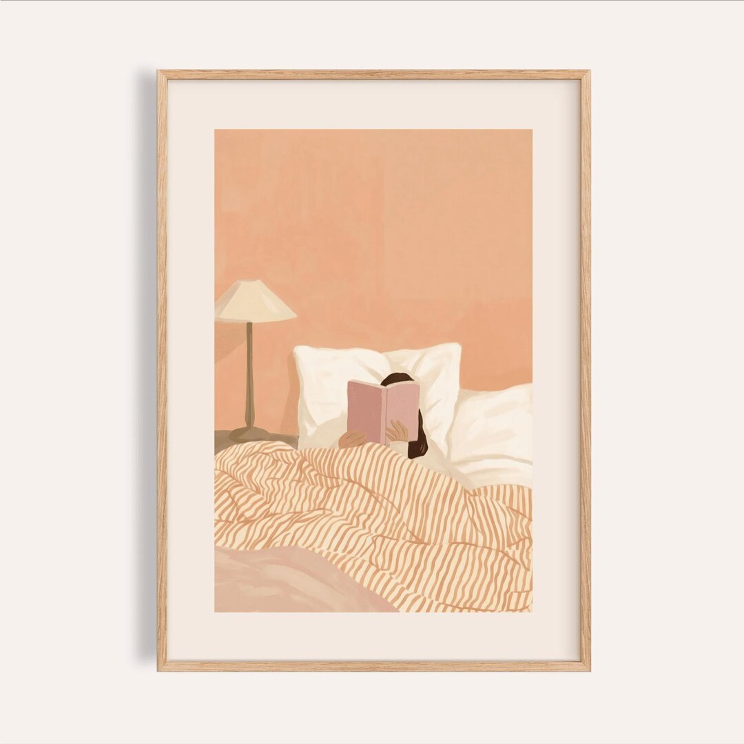 Calming Woman Reading Art Print - Minimalist Pink and Beige Tones - Etsy