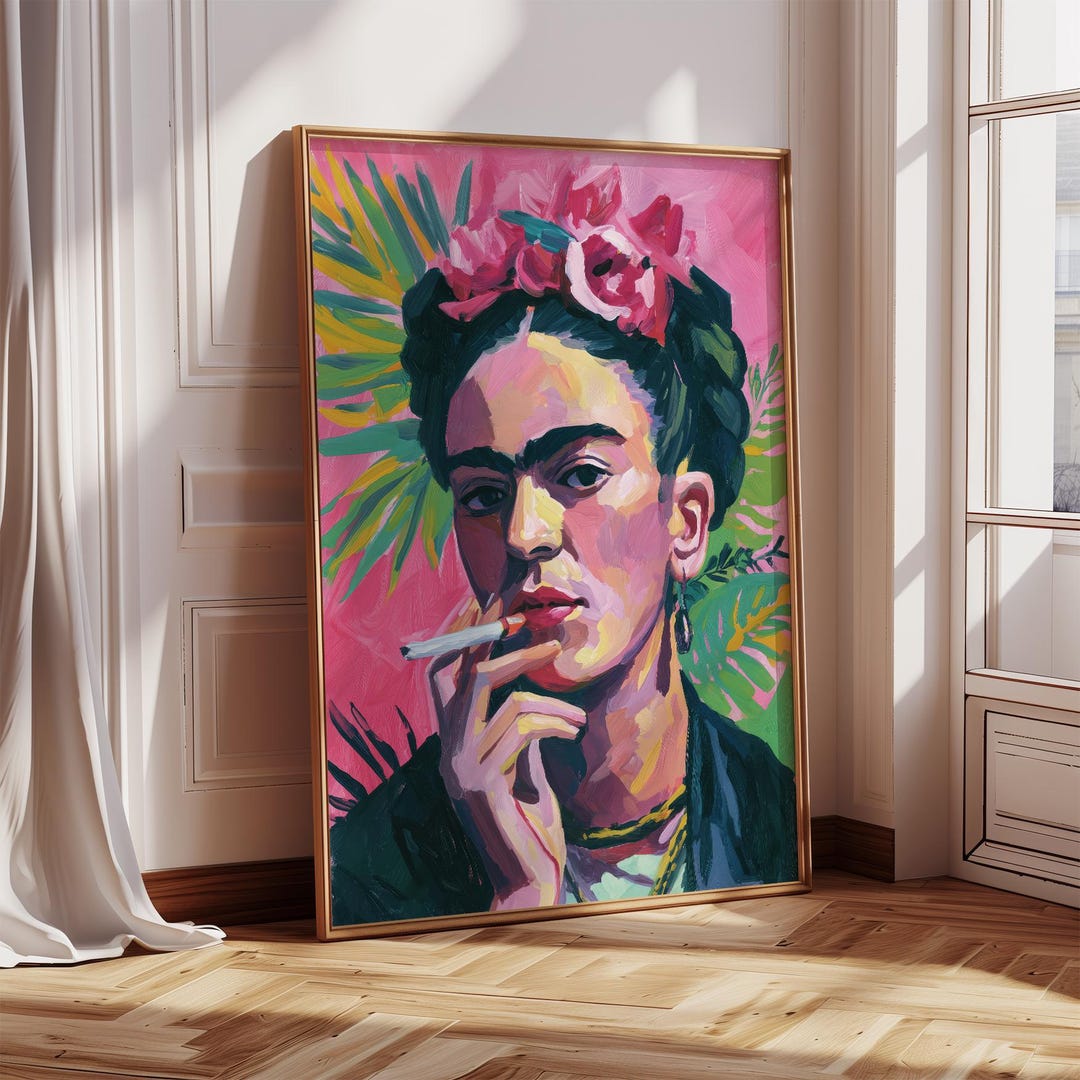 Frida Kahlo Portrait Art Print: Bold Mexican Decor With Tropical Leaves ...