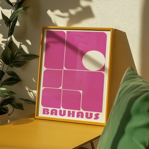 Pink Bauhaus Abstract Poster Modern Geometric Wall Art for Bedroom and ...