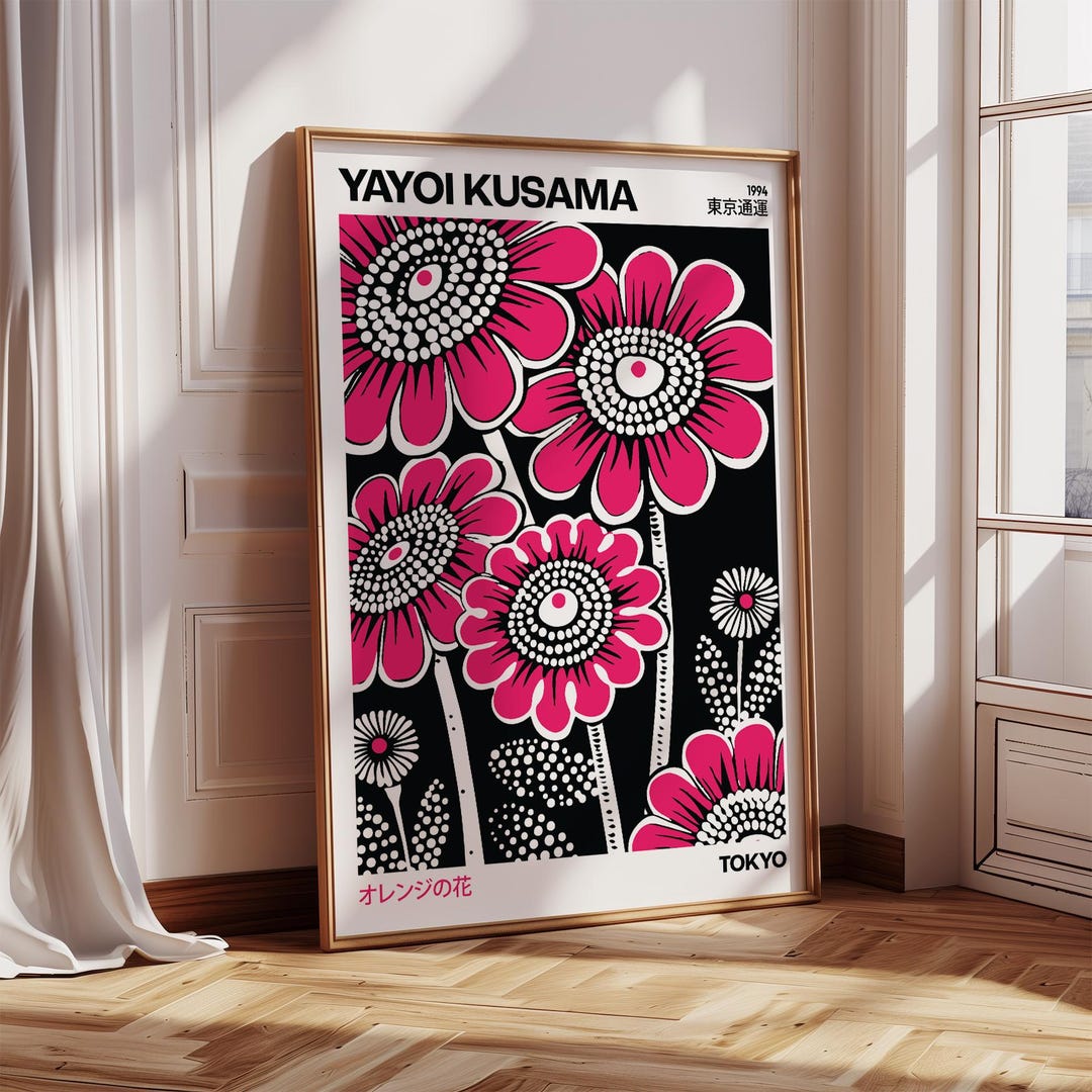 Yayoi Kusama Pink Flowers Art Print | Japanese Floral Wall Decor ...