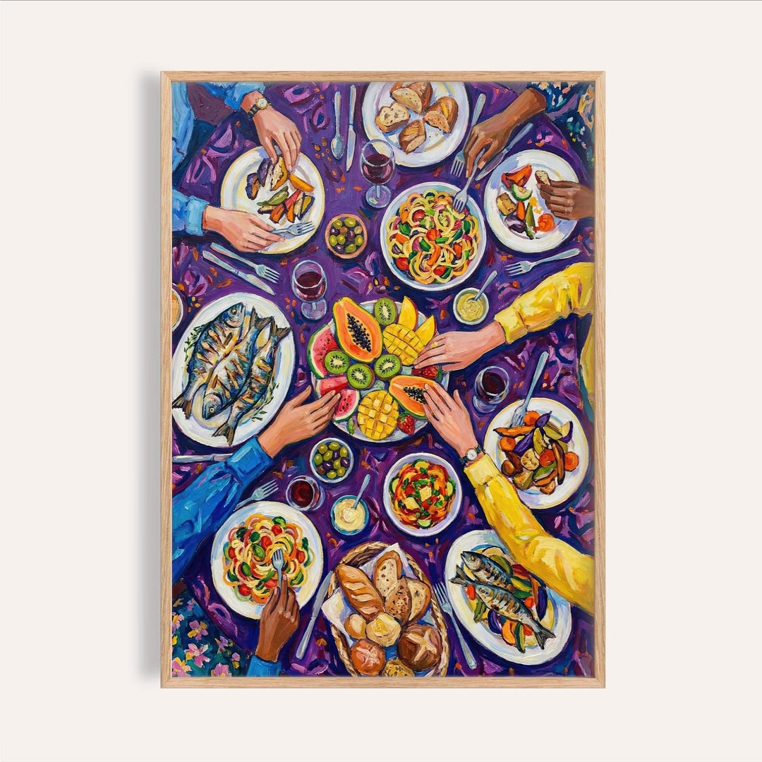 Joyful Dining Poster, Colorful Food and Table Setting (kitchen Decor ...