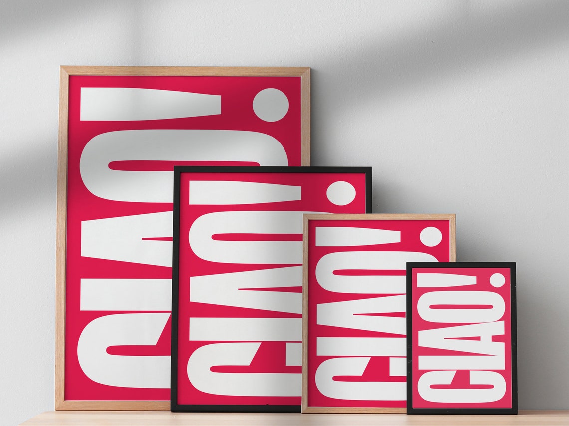 Retro Style Poster Pink White Wall Art Quote Ciao Monochrome Poster ...